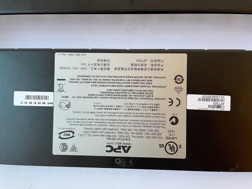 APC Rack PDU Power Distribution Unit with Cable Management Tray